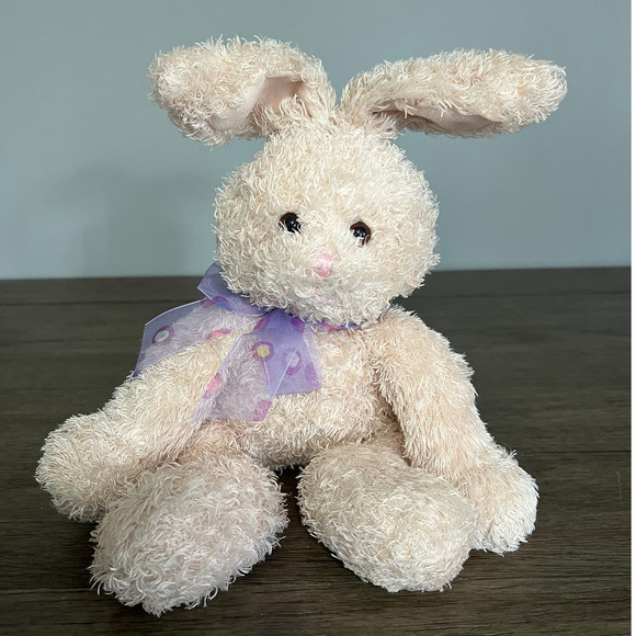 Toys | Gund Classic Beige Bunny Rabbit With Purple Spotted Neck Ribbon ...
